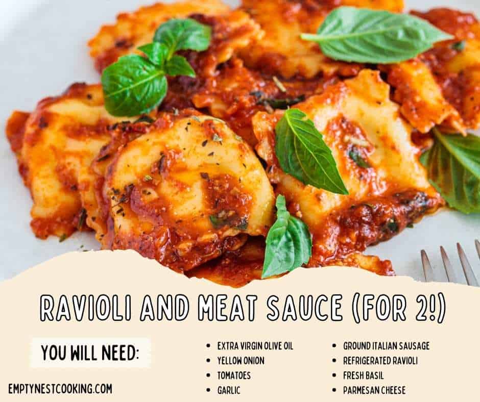 Skillet Ravioli and Meat Sauce (for 2) - Empty Nest Cooking